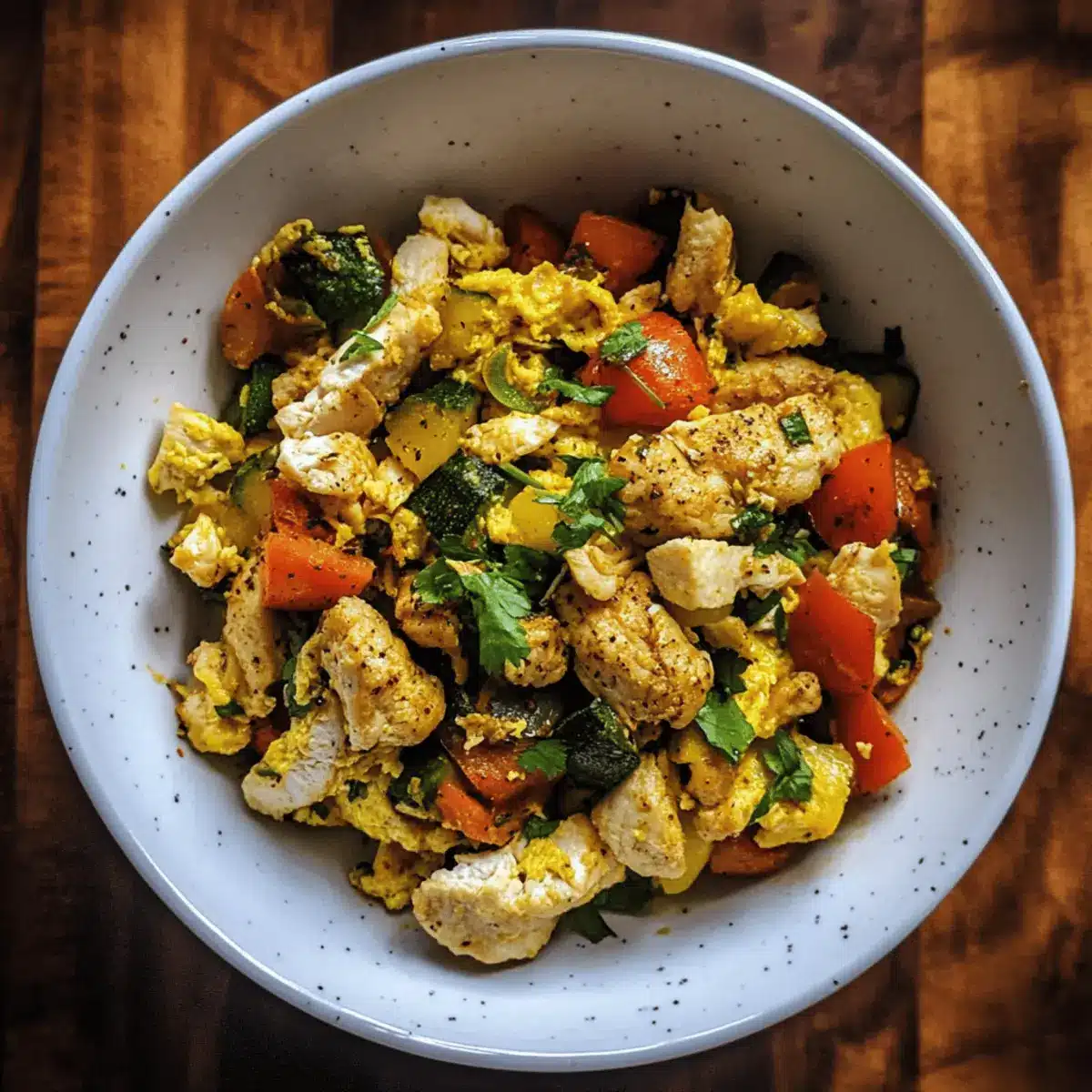 Easy Delicious Chicken & Veggie Scramble: Fluffy Breakfast